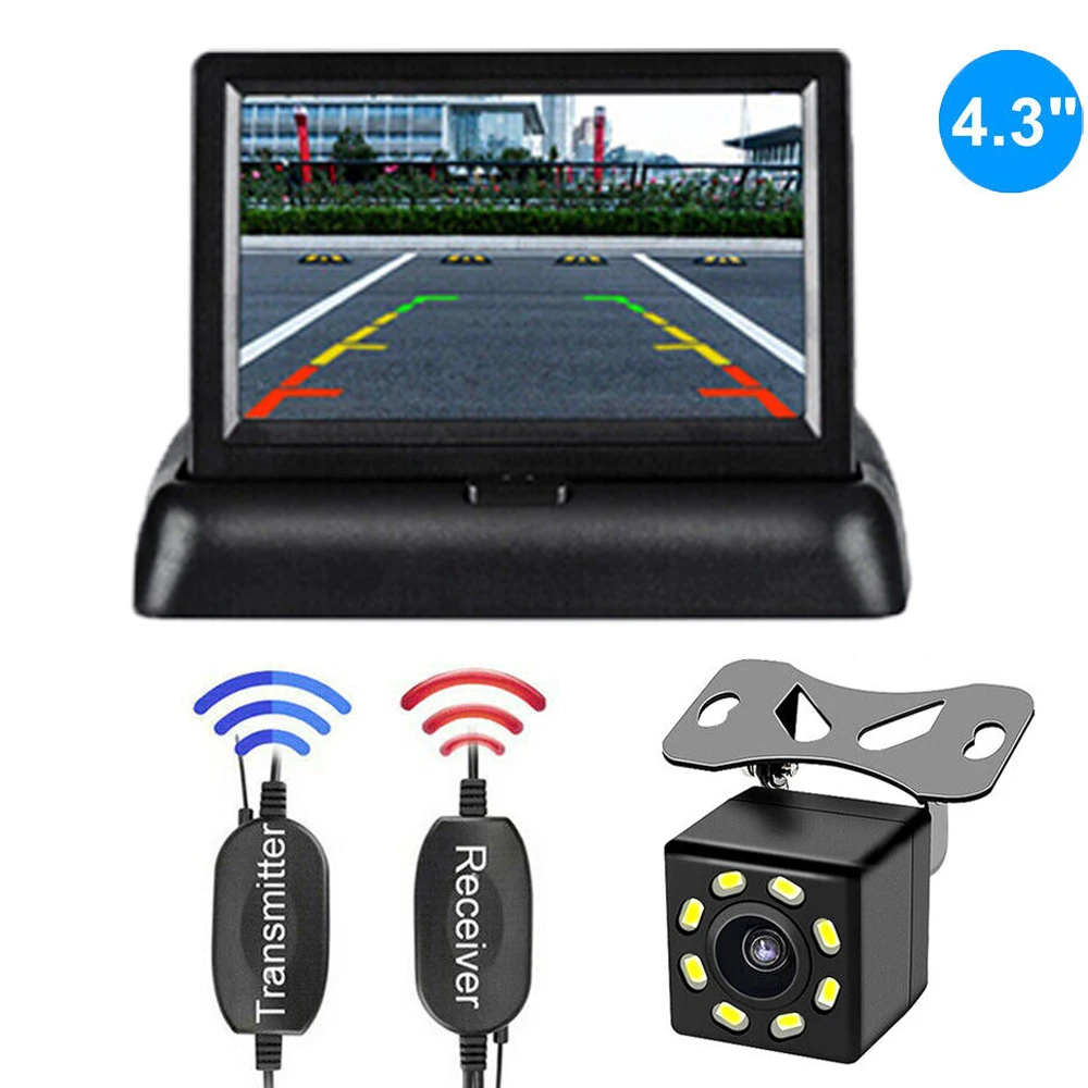 Backup Camera Wireless8LED Car Rear View HD Parking System4.3" Monitor ...