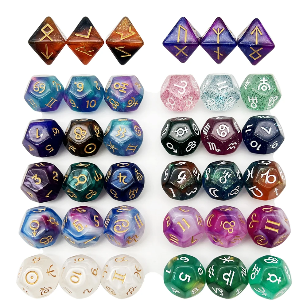 3Pcs-Astrology-Dice-D8-D12-Tarot-Dice-Polyhedral-Pearl-Pattern-Dice-for ...