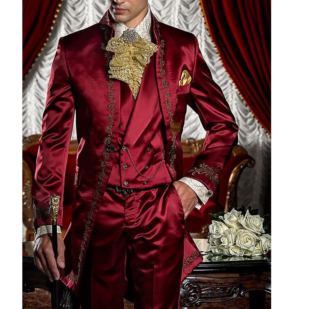Men-Suits-White-Red-Tuxedo-Wedding-Jacket-Pants-Vest-Three-Piece ...