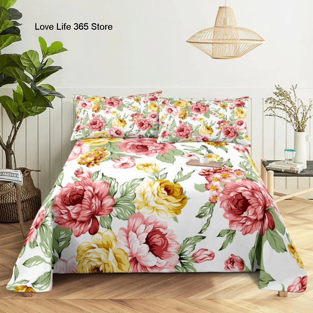 Pink-Rose-Bed-Sheet-Sets-3D-Print-Flowers-Flat-Soft-Cover-For-Women ...