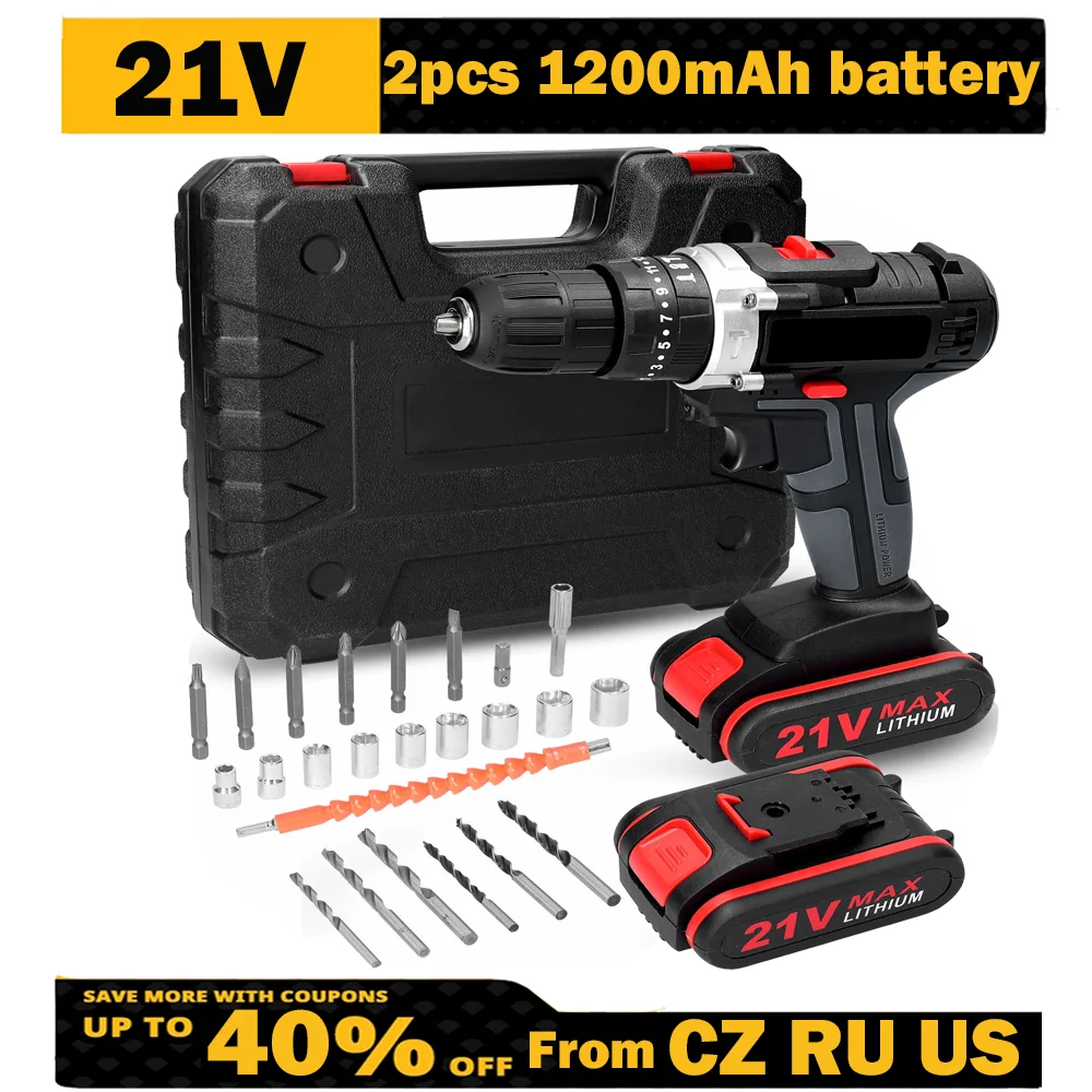 21V Electric Impact Cordless Drill High-power Lithium Battery Wireless ...
