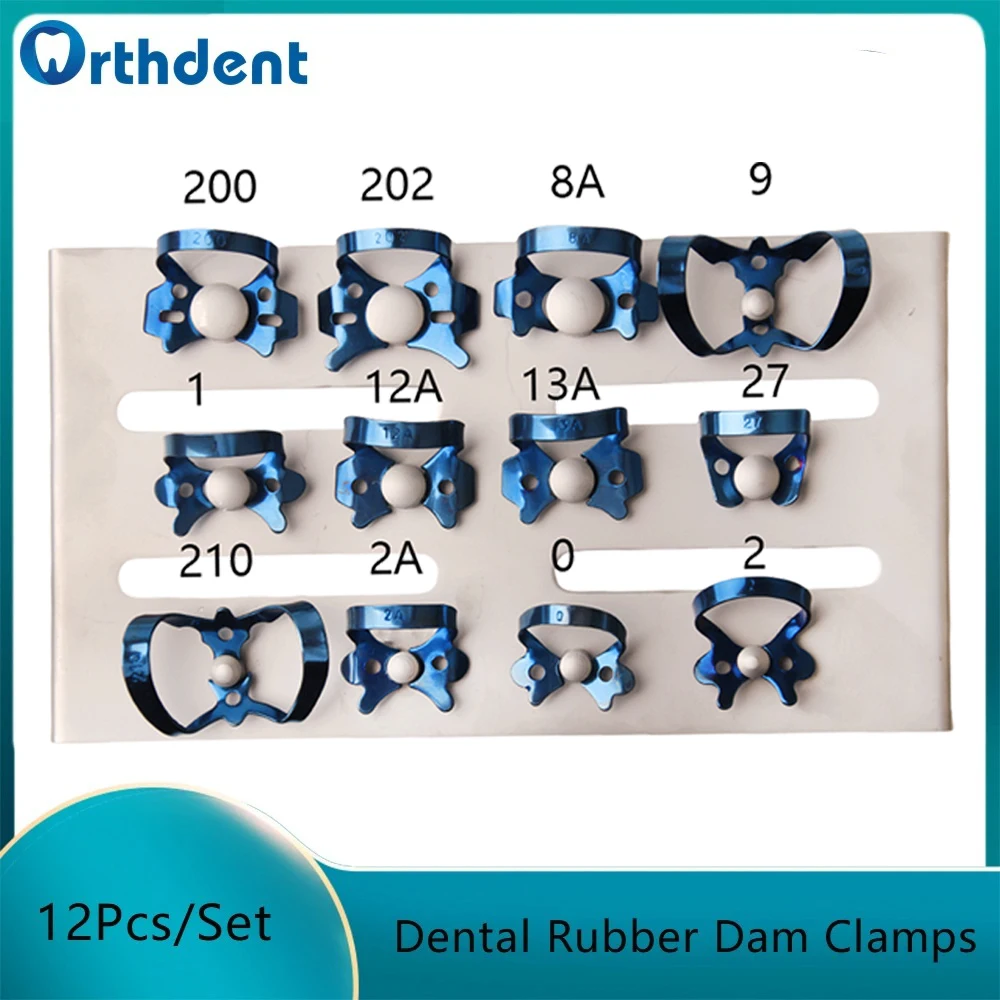 12-Pcs-Set-Dental-Rubber-Dam-Clamps-With-Holding-Tray-Stainless-Steel ...