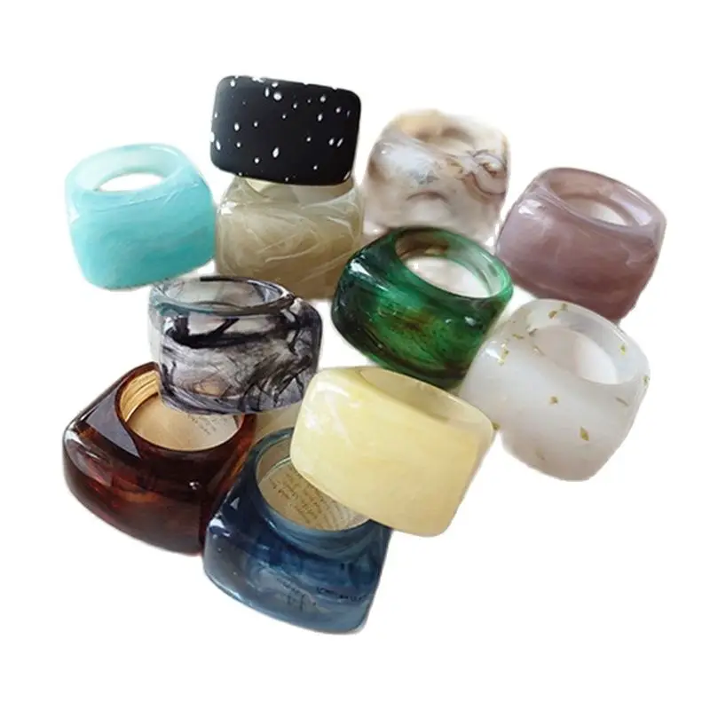 Big Plastic Rings for Women Large Geometric Resin Finger Ring Multi ...