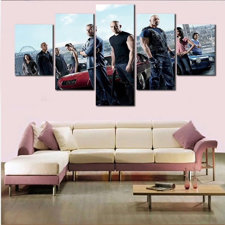 5 Pieces Wall Arts Canvas Fast Furious Sports Race Car Posters Picture ...