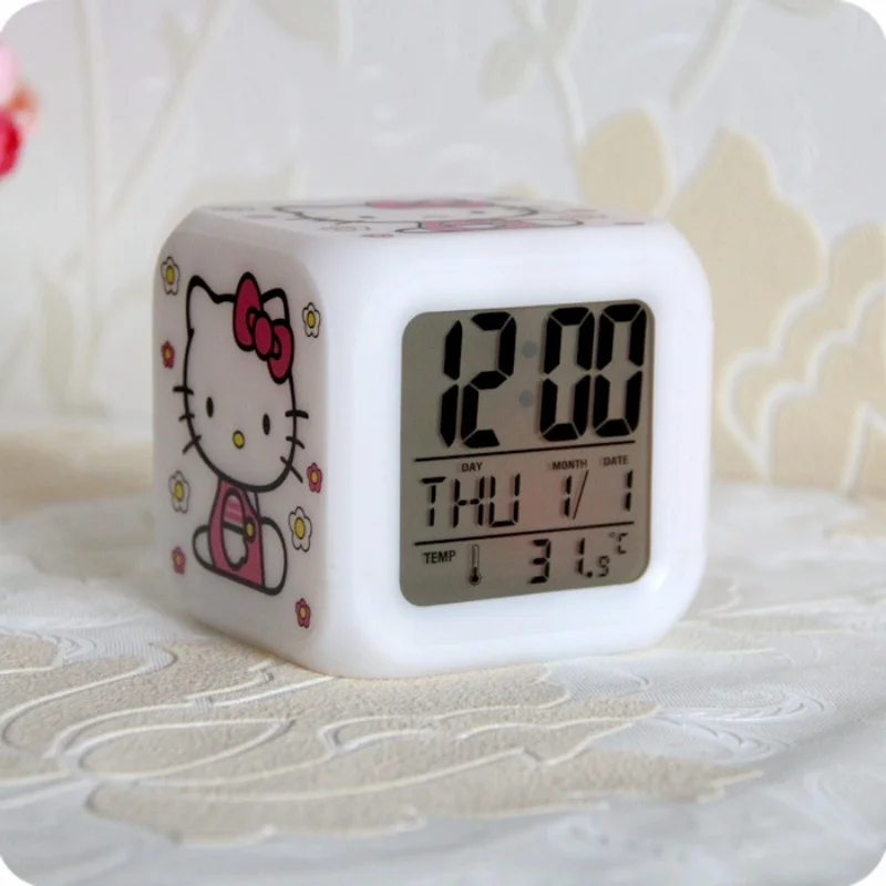 Hello-Kitty-LED-Glowing-Alarm-Clock-Sanrio-Anime-Square-Clock-Cartoon ...