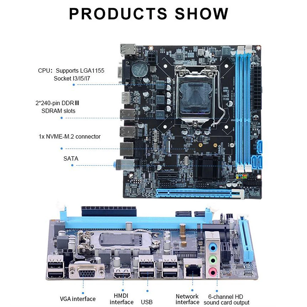 H61 Motherboard Set DDR3 16GB Micro-ATX PC Main Board LGA1155 Socket I3 ...