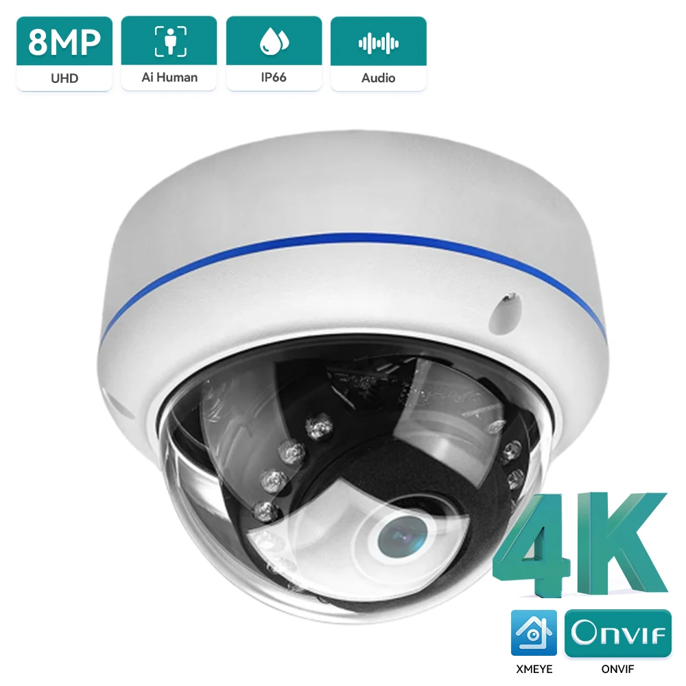 8MP 4K Ultra HD IP Camera Vandal-proof Waterproof Outdoor Dome Camera ...