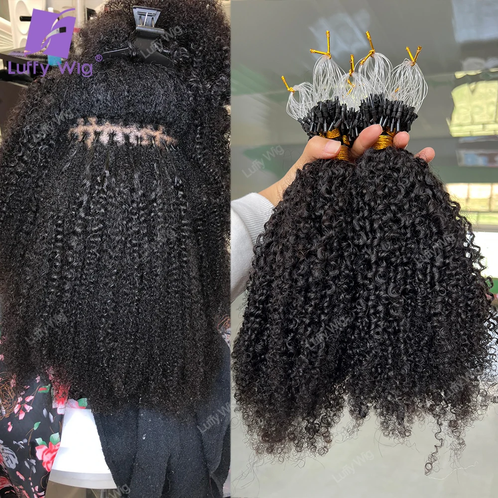 Extens-es-brasileiras-do-cabelo-humano-do-la-o-micro-Remy-Afro-Kinky ...