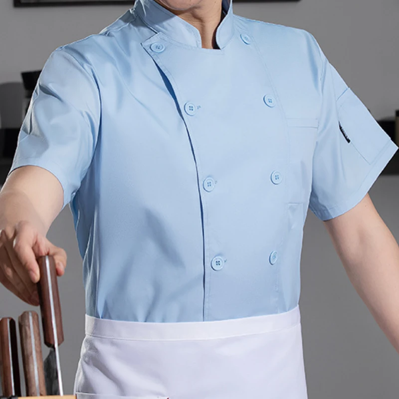 Short Sleeve Chef Shirt Light Blue Men Women Kitchen Pastry Uniform ...