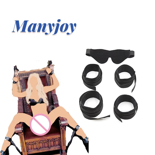 Manyjoy esposas de felpa para silla de nailon, esposas de tobillo con venda para los ojos ...