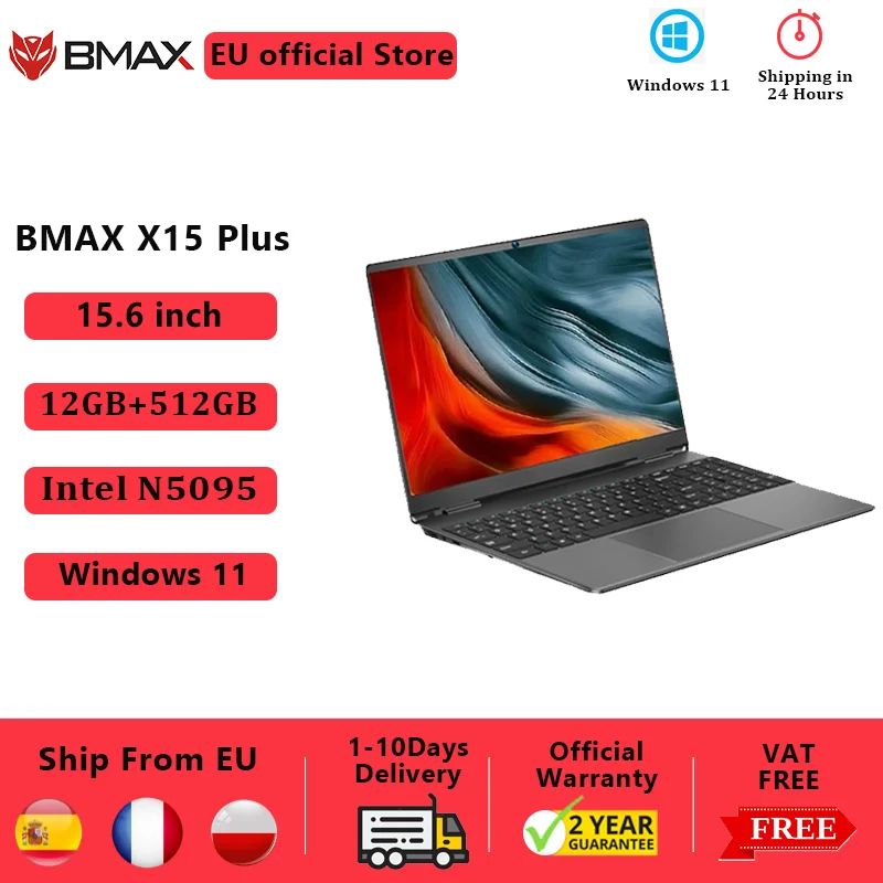 Bmax 15.6" X15 Plus 12gb Ram 512gb Ssd Intel N5095 Cpu Windows 11 ...