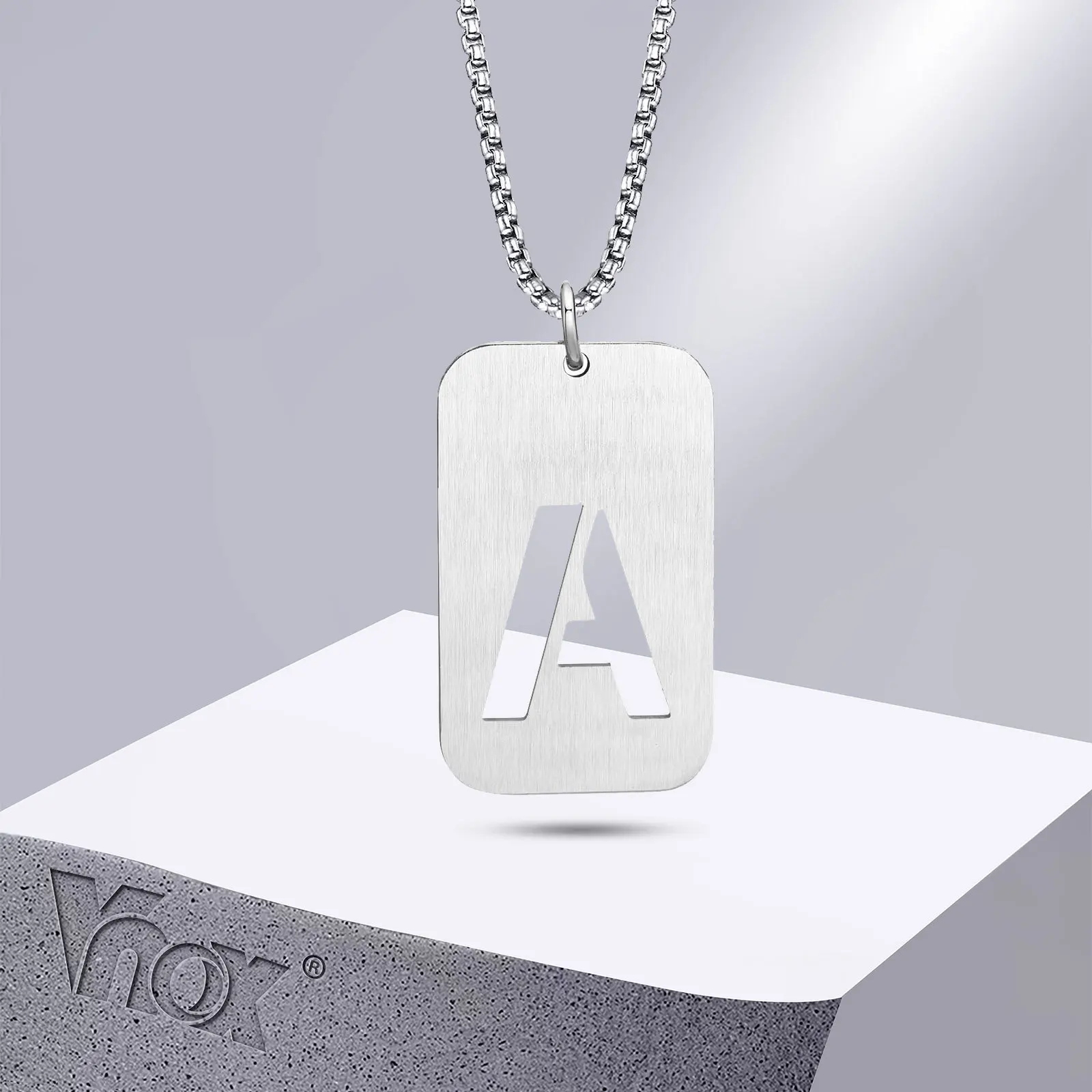 Vnox Stainless Steel Initial Necklace for Men and Women, Square Dog Tag ...