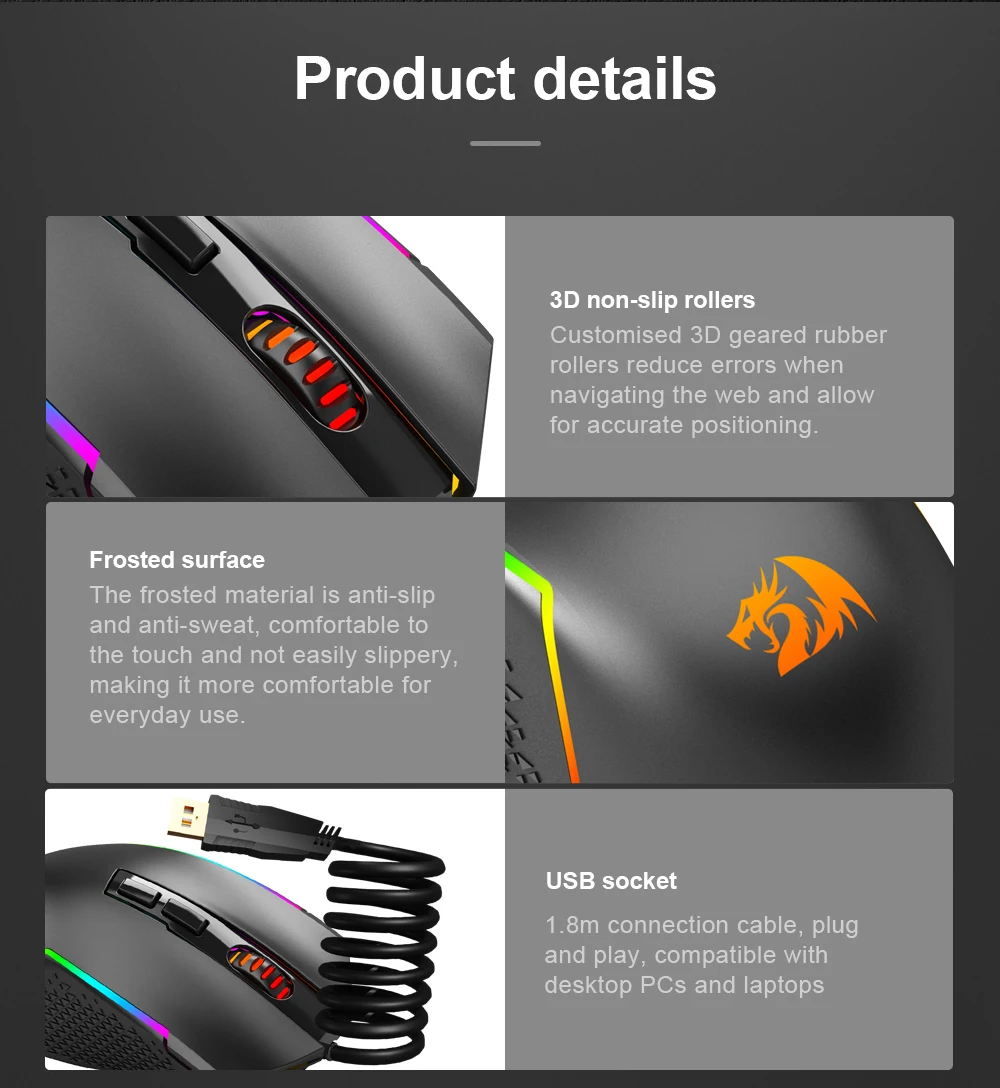 REDRAGON G106 USB RGB wired Gaming Mouse 8000 DPI 6 programmable game ...