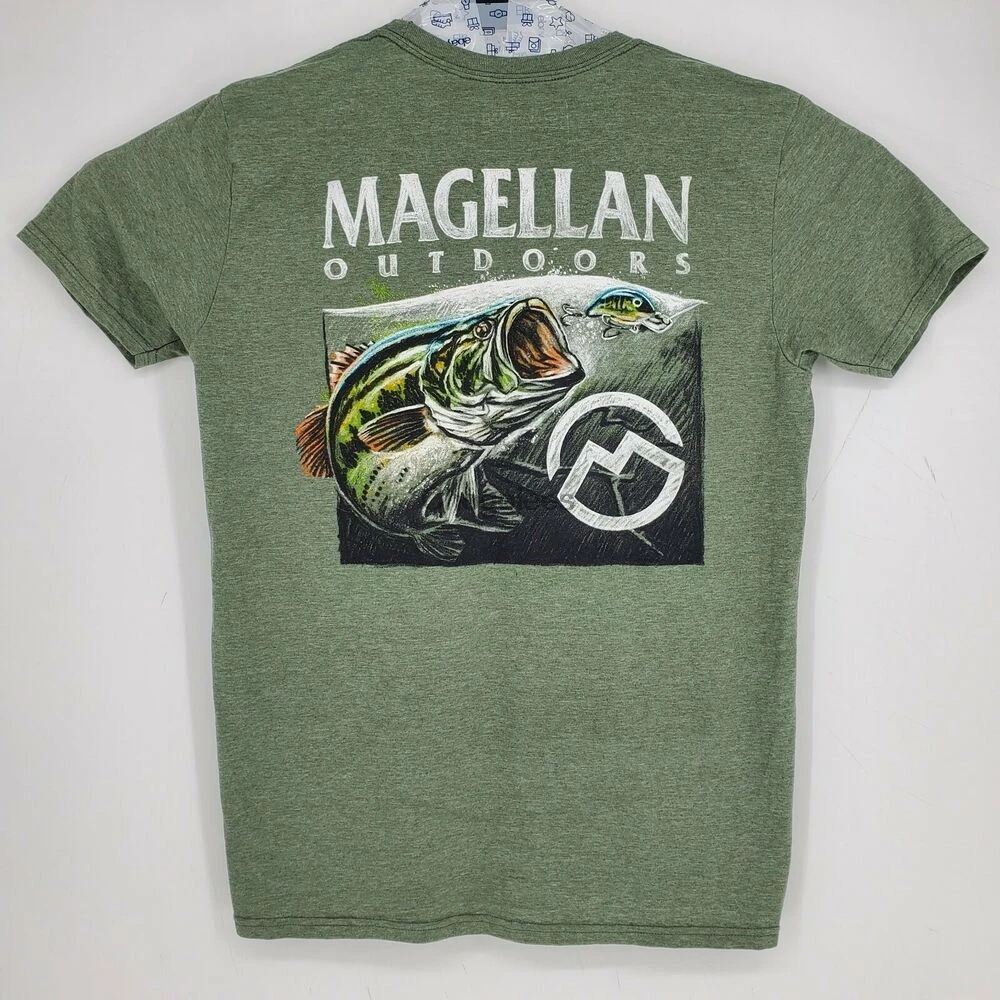 Magellan Outdoors Shirt Adult Large Green Short Sleeve Bass Fishing Tee ...