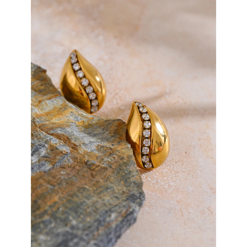 Ατσάλινα γυναικεία σκουλαρίκια Water Drop 18k – Kosmo Jewellery