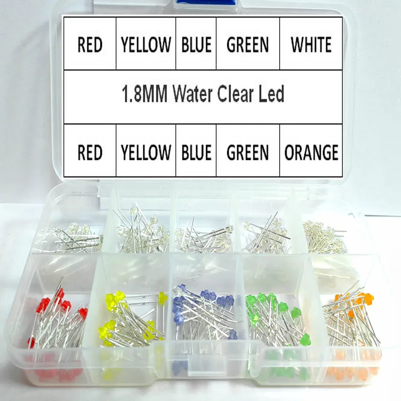 200pcs-Lot-1-8MM-LED-Assortment-Kit-Primary-Water-Clear-Red-Blue-Green ...