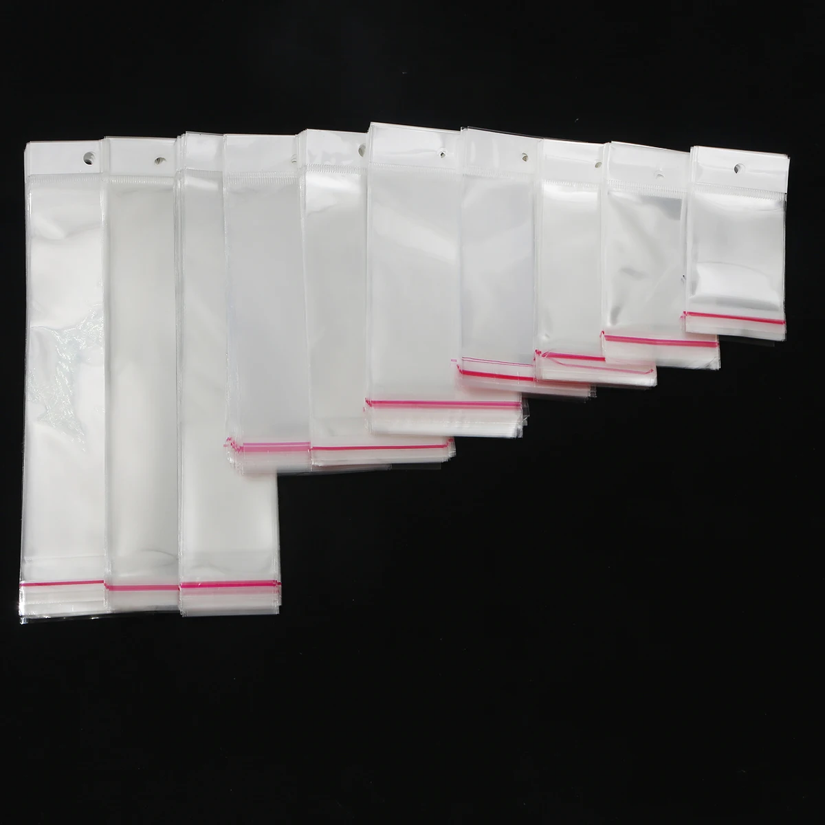100pcs-Multi-Sizes-Transparent-OPP-Bags-With-Hole-Self-Seal-Clear ...