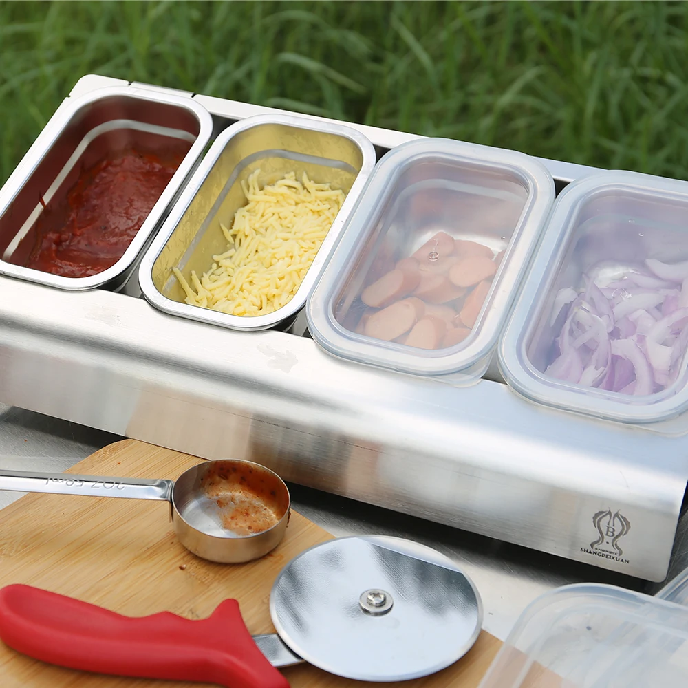 Stainless Steel Pizza Seasoning Container Pizza Topping Station with PP ...