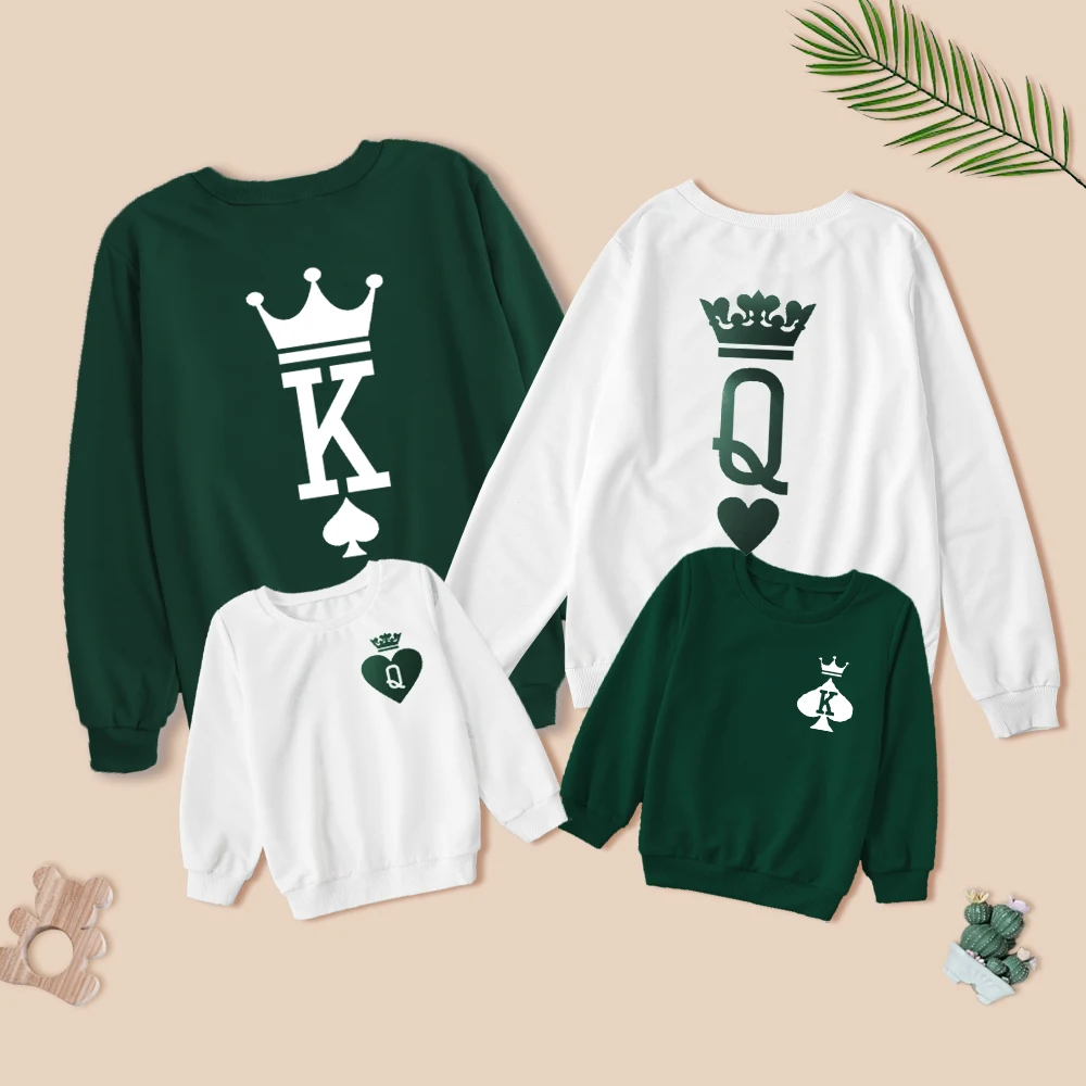 Family-Matching-Clothes-Green-Dad-and-Son-Sweatshirt-Crown-print-White ...