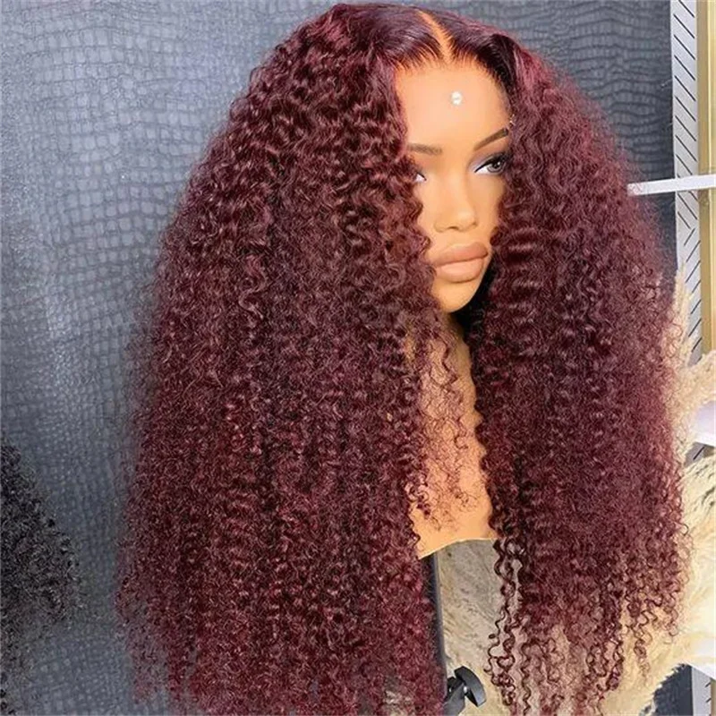 Long-26-180-Density-Wine-Red-Kinky-Curly-Lace-Front-Wig-For-Women-With ...