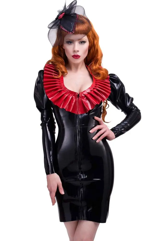Fashion-Comtesse-Latex-Dress-Black-with-Red-Trim-Halloween-Masquerade ...