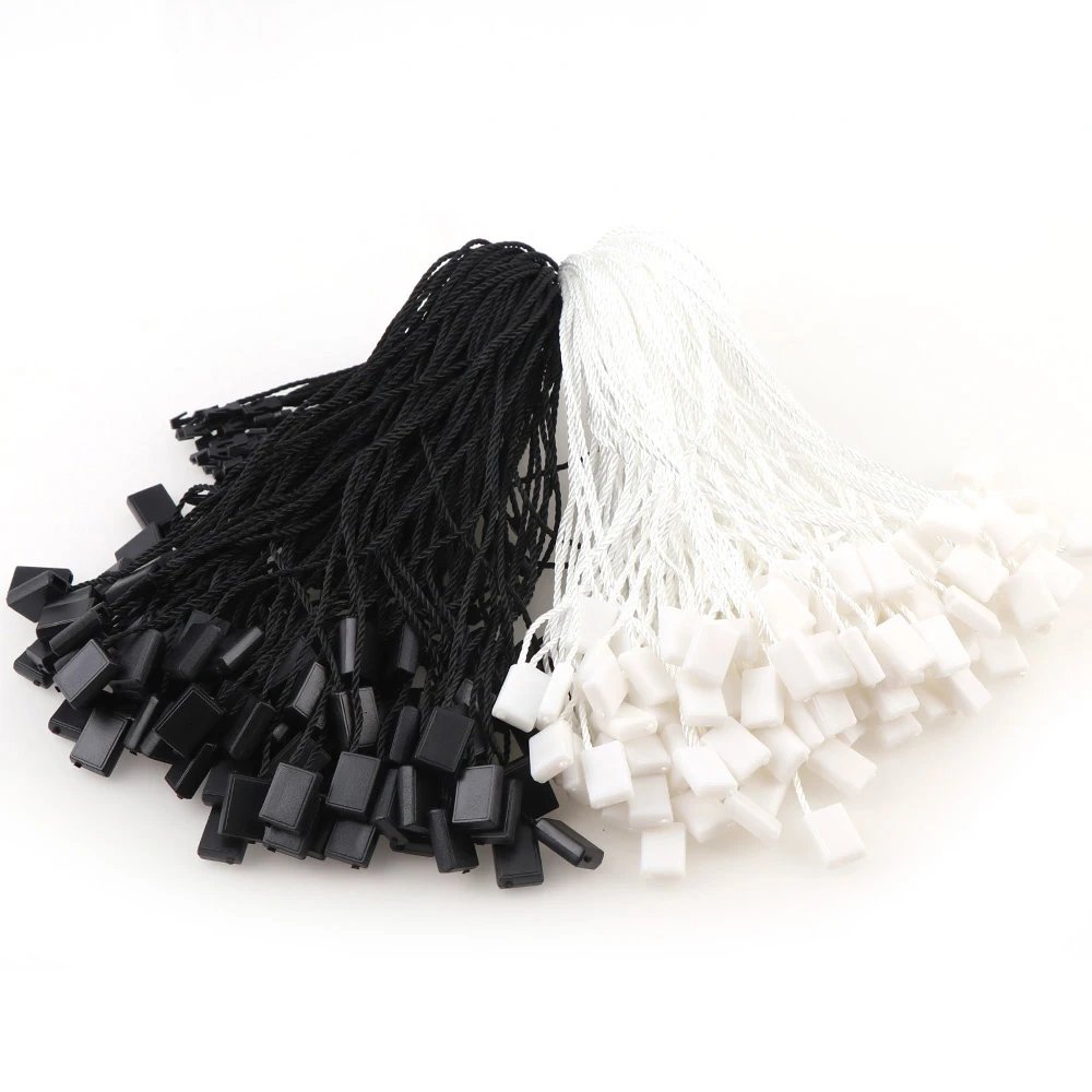 100PC-lot-Plastic-Tags-Round-Square-Head-White-Black-Hang-Tag-Polyester ...