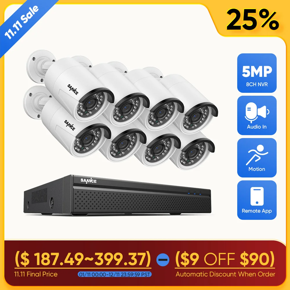 Sannce 8ch 5mp Wired Nvr Poe Security Camera System 5mp Ip66 Outdoor Ir ...