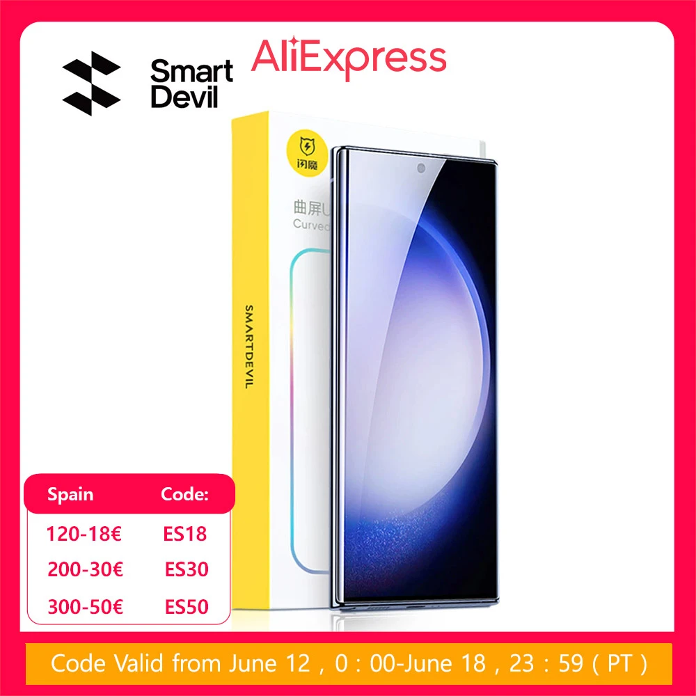 SmartDevil Protector de pantalla de cobertura completa con pegamento UV, película suave ...