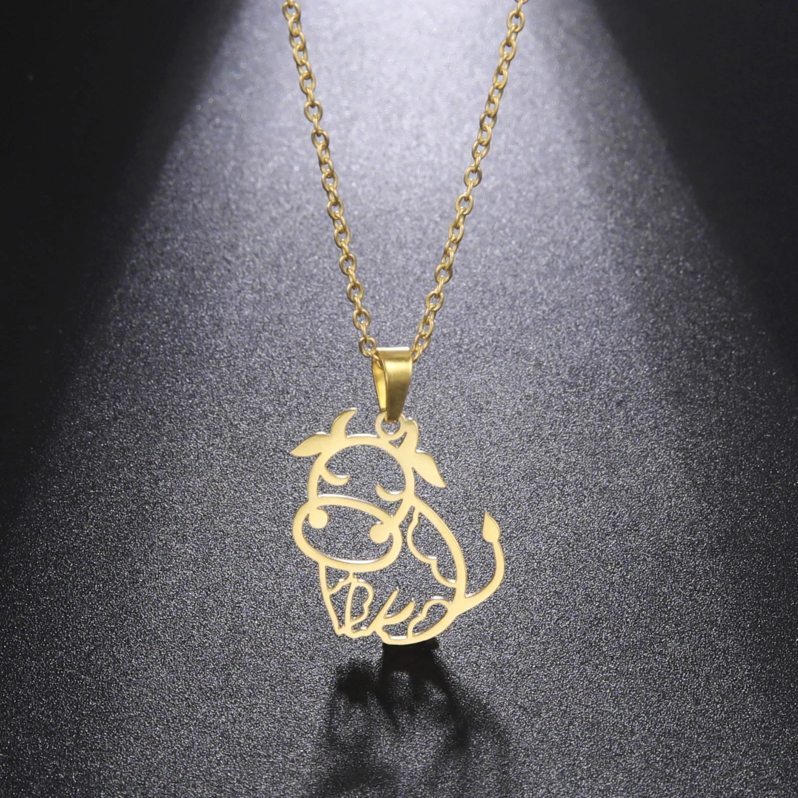 Cute Animal Cow Pendant Necklace Cutout Stainless Steel Choker For ...
