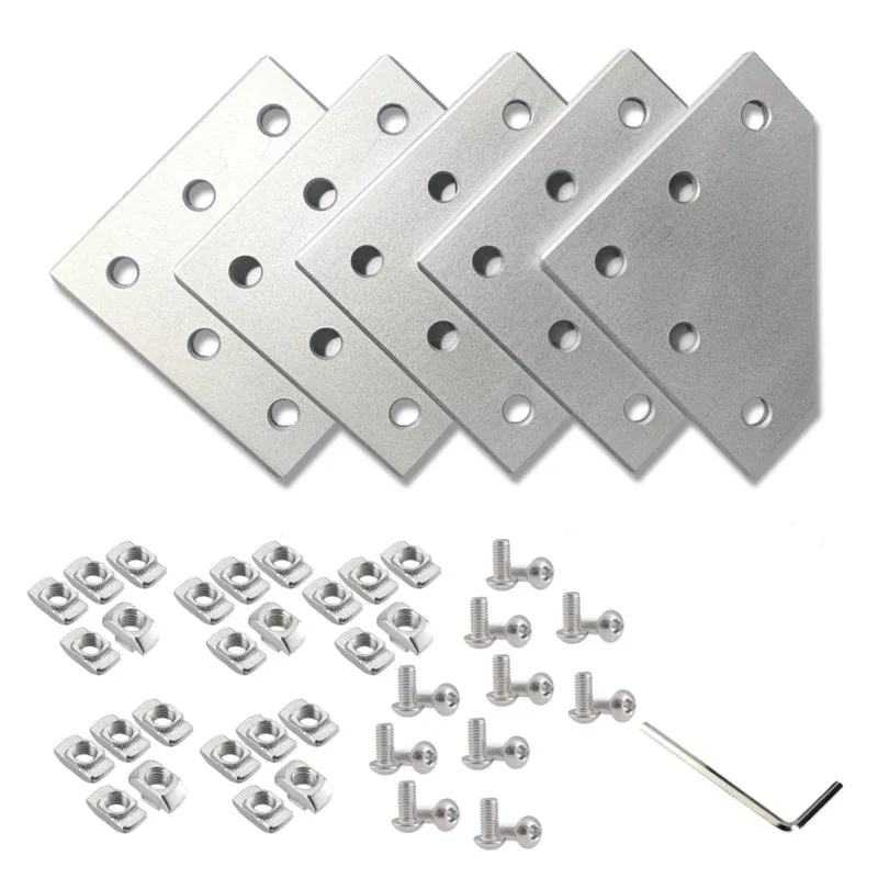 5-Holes 2020 Aluminum Extrusion Connector Plates Set 10pcs Silver L ...