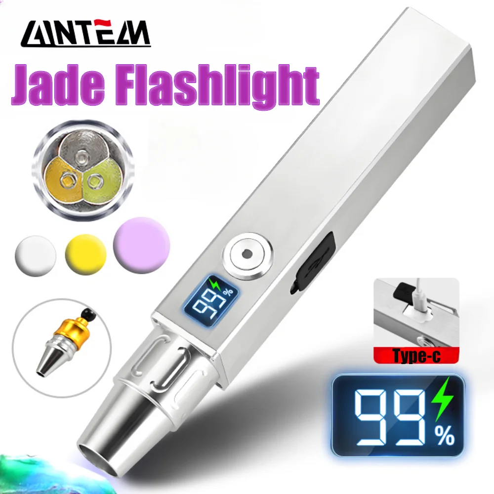 Portable Three Light Sources Lamp Flashlight 365NM Torch Jade ...