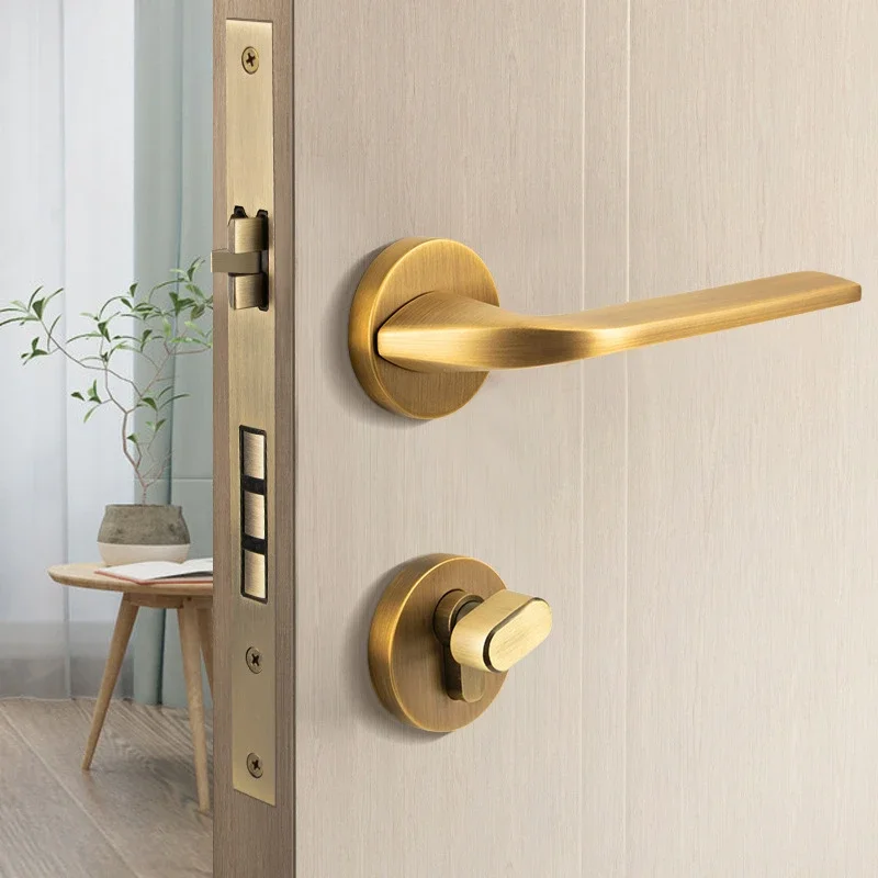 Pure-copper-indoor-silent-door-locks-light-luxury-brass-bedroom-door ...