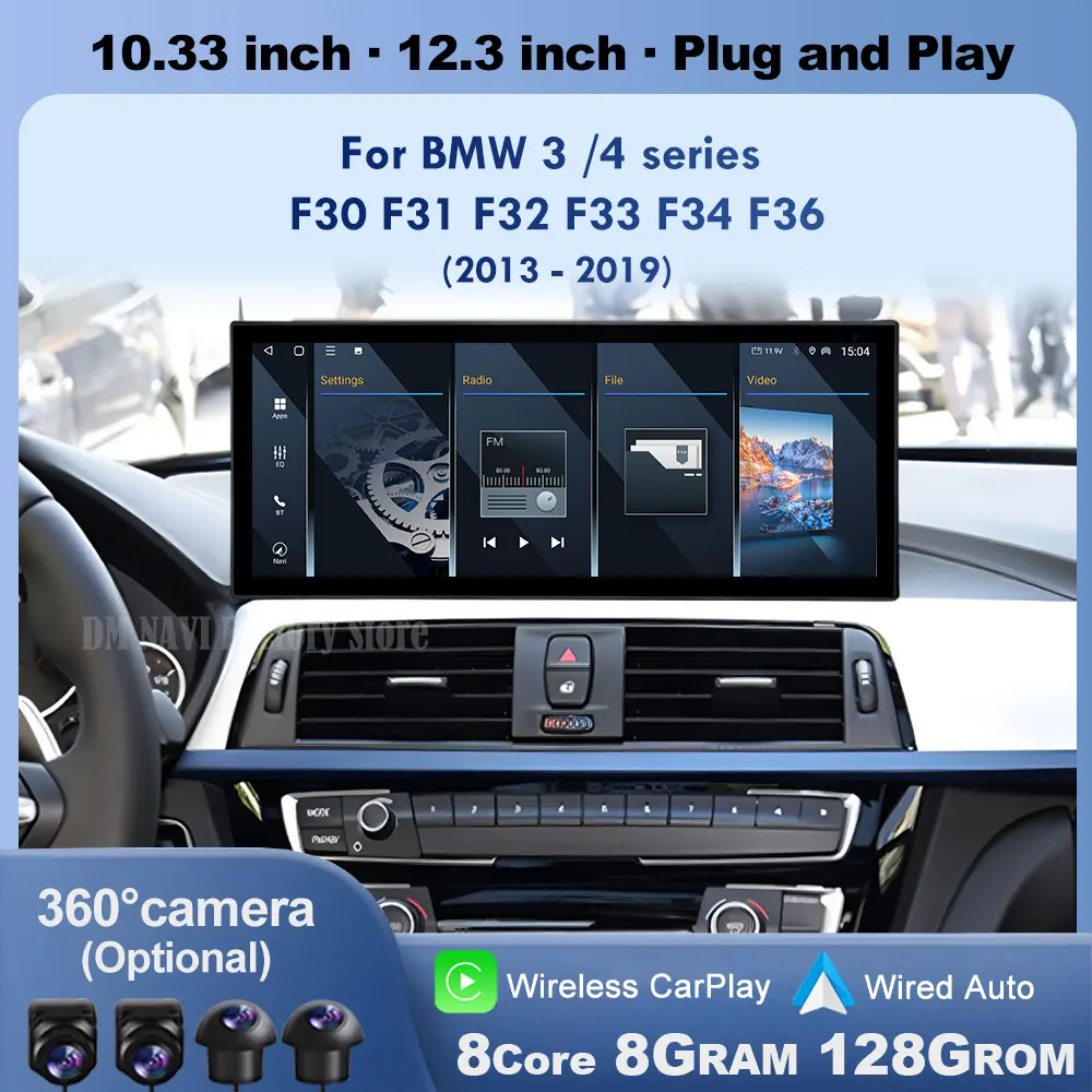 Wireless Carplay Multimedia Display Screen For BMW 3/4 series F30 F31 ...