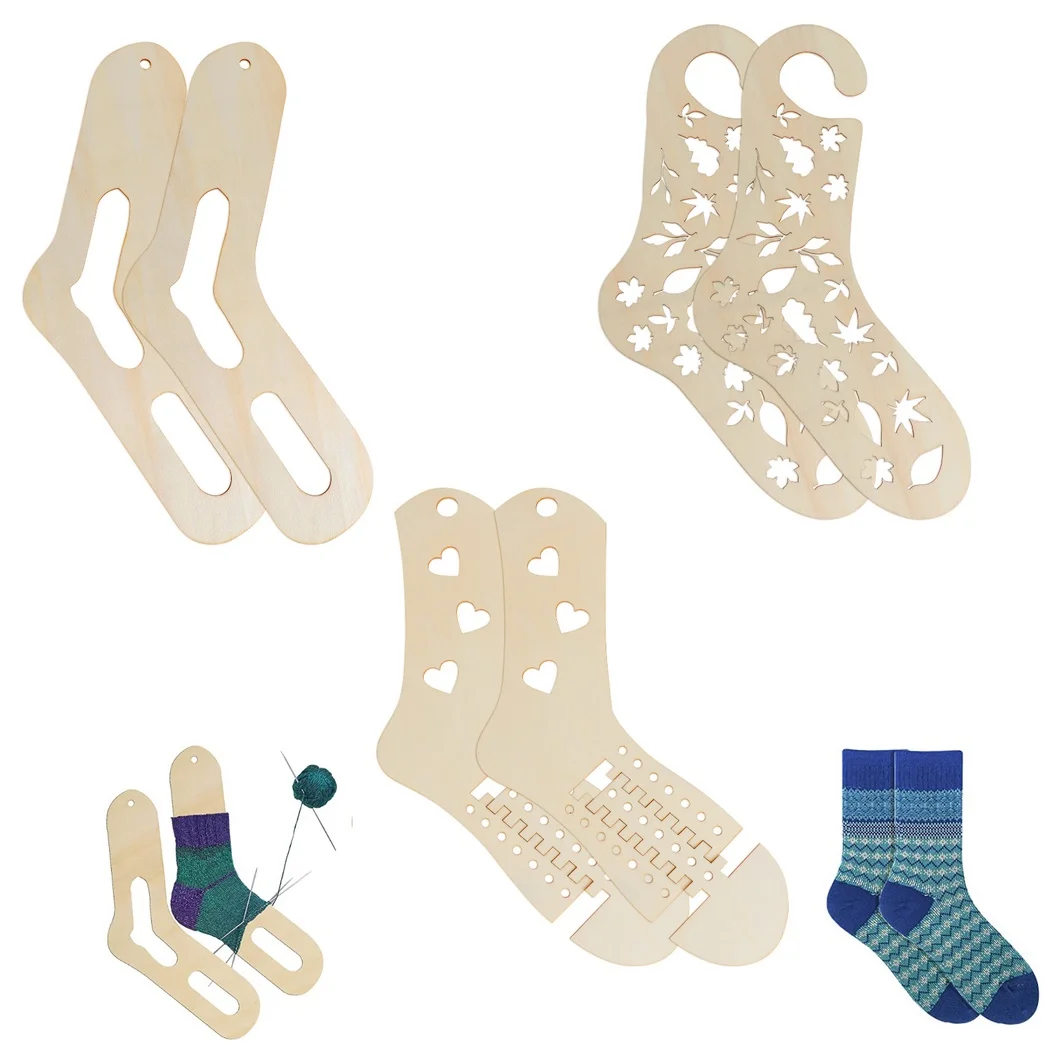3-Pairs-Sock-Form-Wood-Natural-Heart-Leaves-Sock-Blocker-Stocking ...