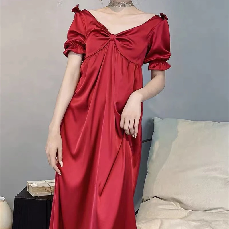 New Nightgown French Court Style Sweet Bow Long Nightdress Sleepwear ...