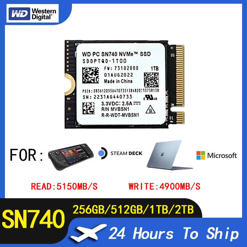 Western Digital WD SN740 2TB 1TB 512GB M.2 SSD 2230 NVMe PCIe Gen 4x4 SSD for Microsoft Surface ...