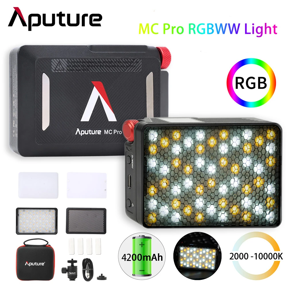 Aputure-MC-Pro-RGBWW-LED-Lights-2000K-10000K-IP65-Magnetic-Attraction ...