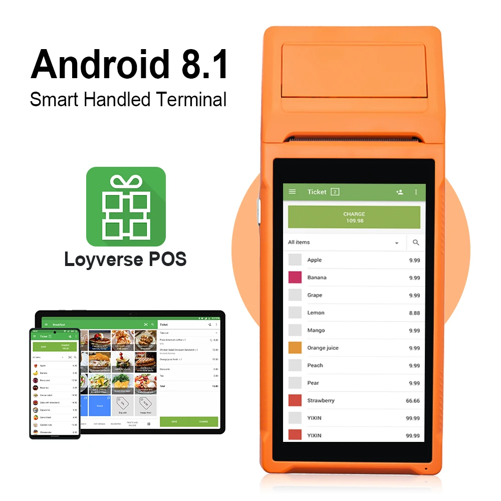 Handheld PDA Android 8.1 Terminal POS 58mm Mobile Receipt Bill Thermal ...