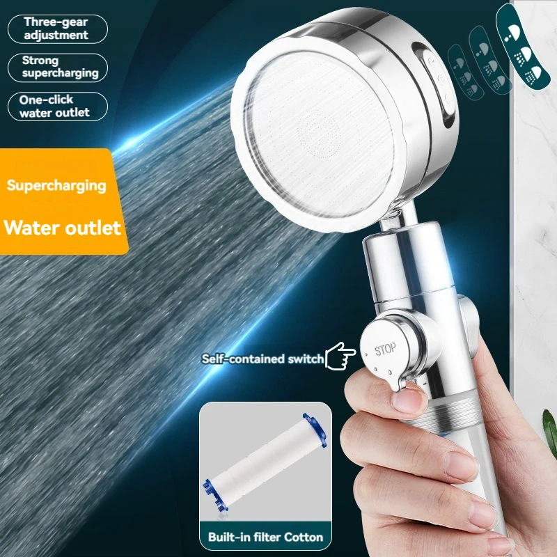 Powerful-booster-hand-shower-head-PP-cotton-filtration-one-touch-stop ...