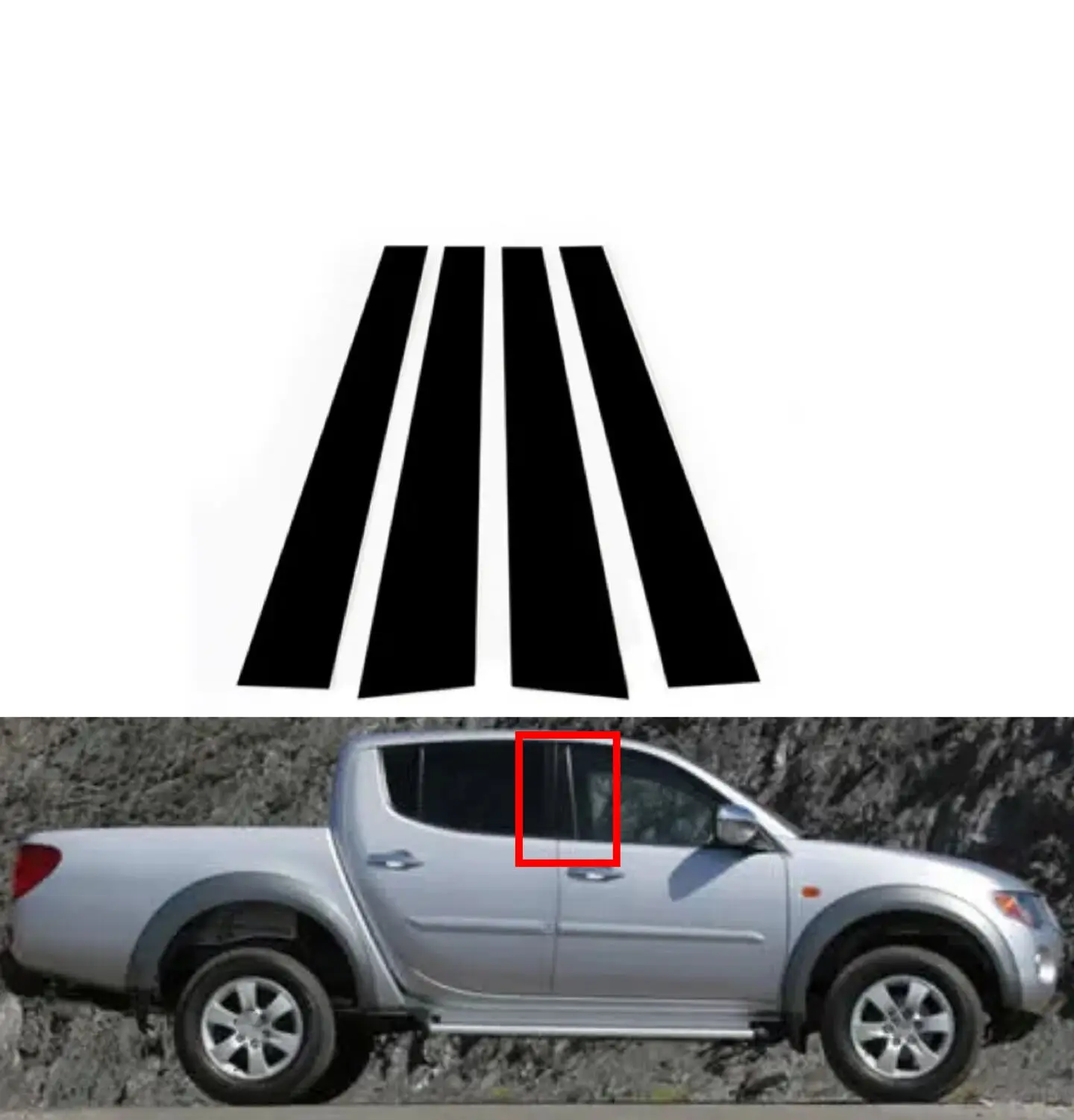 Glossy Black Pillar Post Fit For Mitsubishi L200 Triton 2005-2012 2013 ...