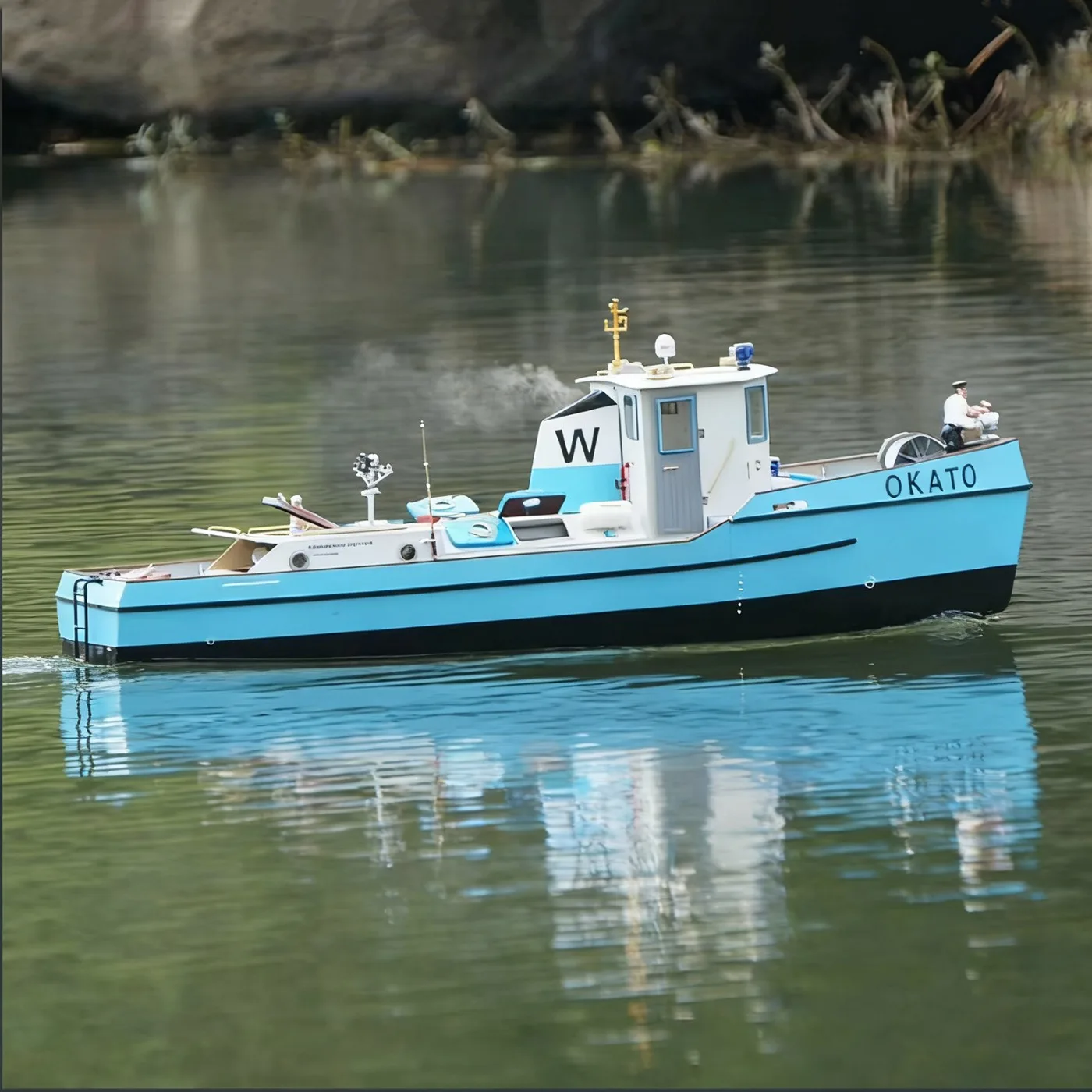 RC Ships 86cm Inland Waterway Remote Control TugBoat Handmade Wooden RC ...