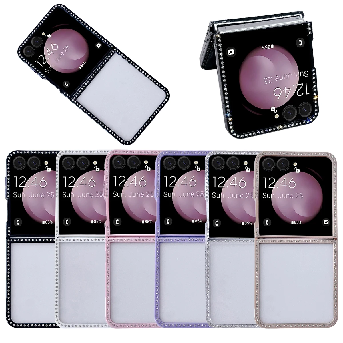 for Samsung Galaxy Z Flip 7 flip7 Glitter Diamond Rhinestone Clear Fold ...