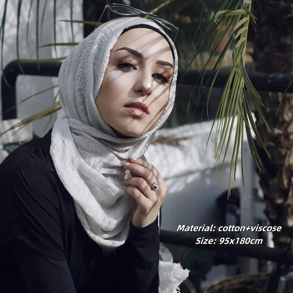 95x180CM-Muslim-Wrinkled-Tassel-Cotton-Viscose-Scarf-Crinkle-Solid-68-Colors-Women-Hijab-Shawl ...