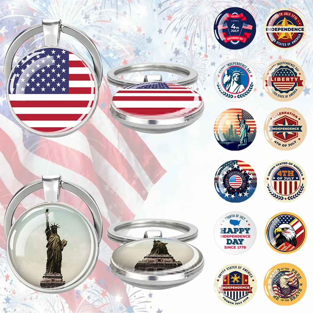 United-States-Flag-Keychains-Statue-of-Liberty-Eagle-Flag-Two-Sided ...