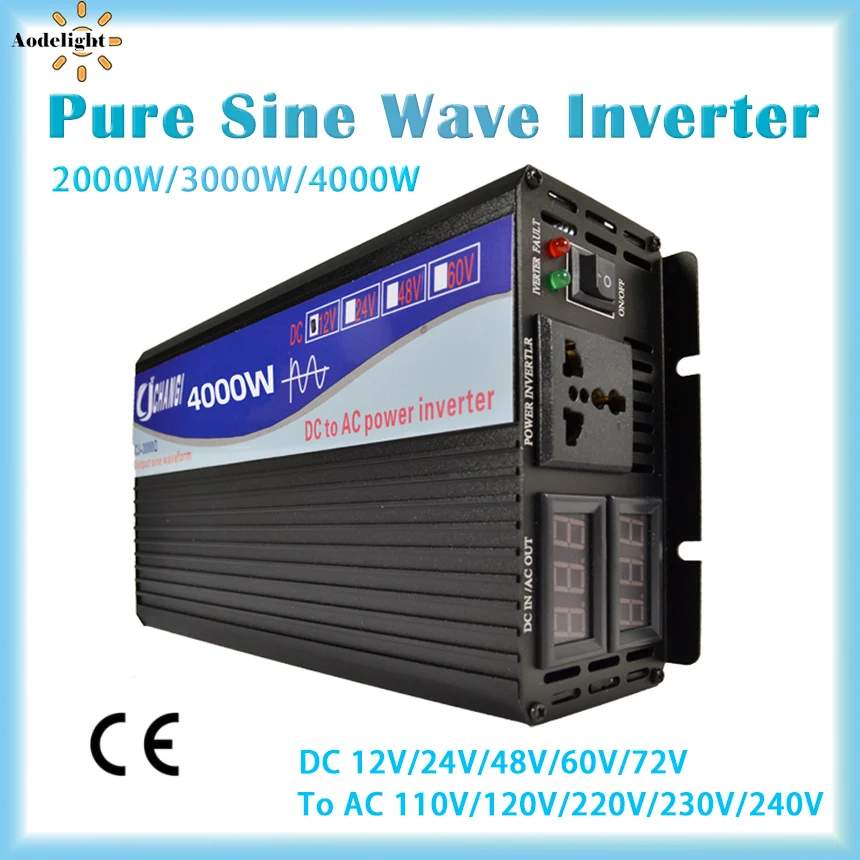 2000W 3000W 4000W Inversor de Onda Senoidal Pura DC 12V 24V 48V 60V 72V para AC 110V 220V ...