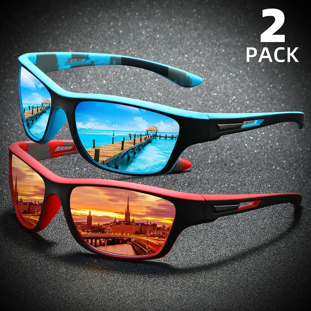 2pcs Polarized Wrap Around Sunglasses for Men and Women Fishing UV ...