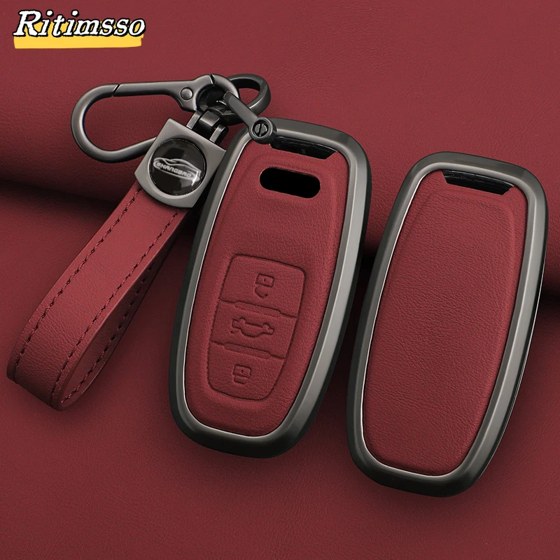 Zinc-Alloy-Leather-Car-Remote-Smart-Key-Cover-Case-Shell-for-Audi-A1-A3 ...