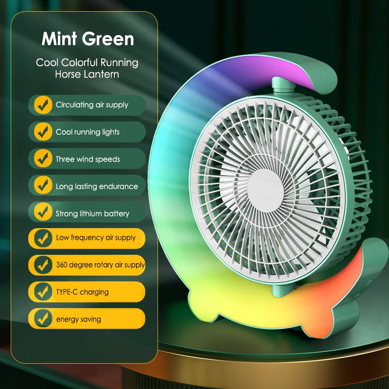 Portable-Fan-Colorful-Running-Lights-Desktop-Fans-3Speed-Mute-Mini ...