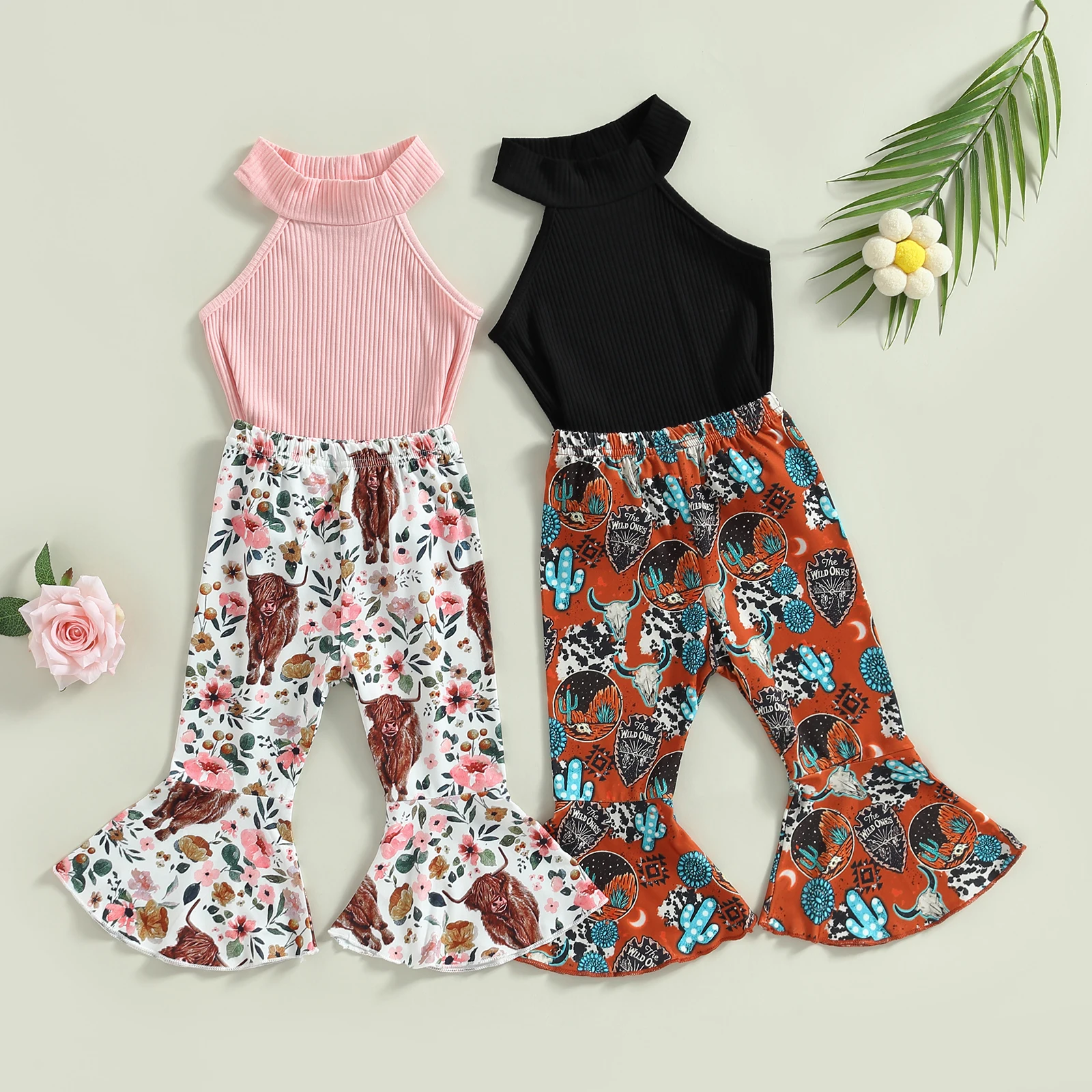 Pudcoco Toddler Kids Girls Clothes Set Solid Color Knit Rib Sleeveless ...