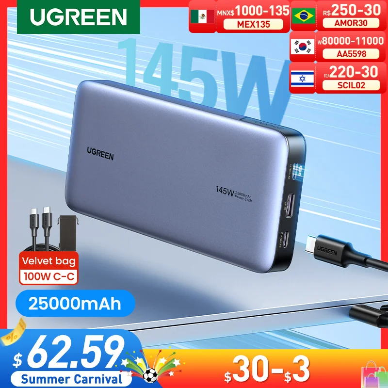 UGREEN-140W-Power-Bank-Portable-25000mAh-PD-Fast-Charging-PowerBank-for ...